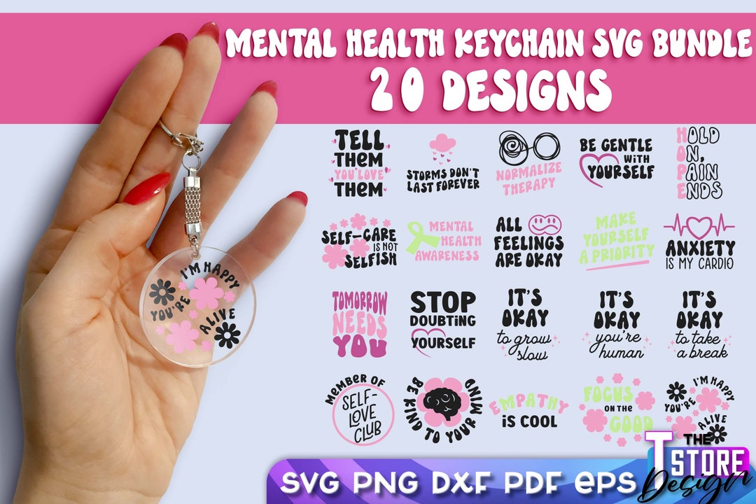 Mental Health Keychain SVG Bundle Acrylic Keychain Bundle SVG Mental ...