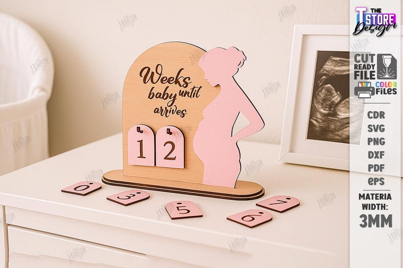 3d Pregnancy Baby Weeks Countdown Laser Cut Bundle, Wooden Baby ...