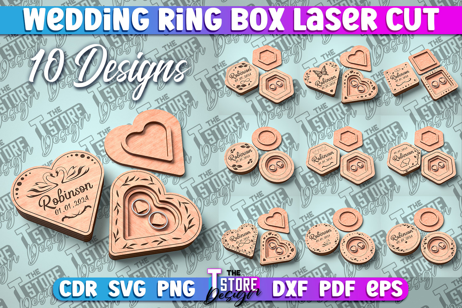Wedding Ring Box Laser Cut SVG Bundle | Wedding Ring Holder SVG Design ...