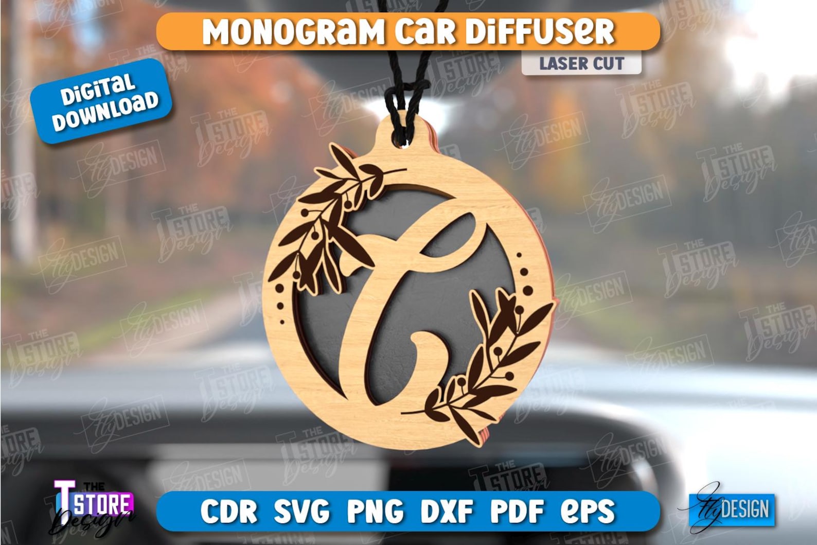 Monogram Car Diffuser Laser Cut Bundle, Car Air Freshener Svg, Wooden ...