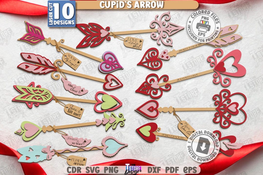 3d Cupid's Arrows Laser Cut Bundle, Valentines Day Decor, Valentine ...