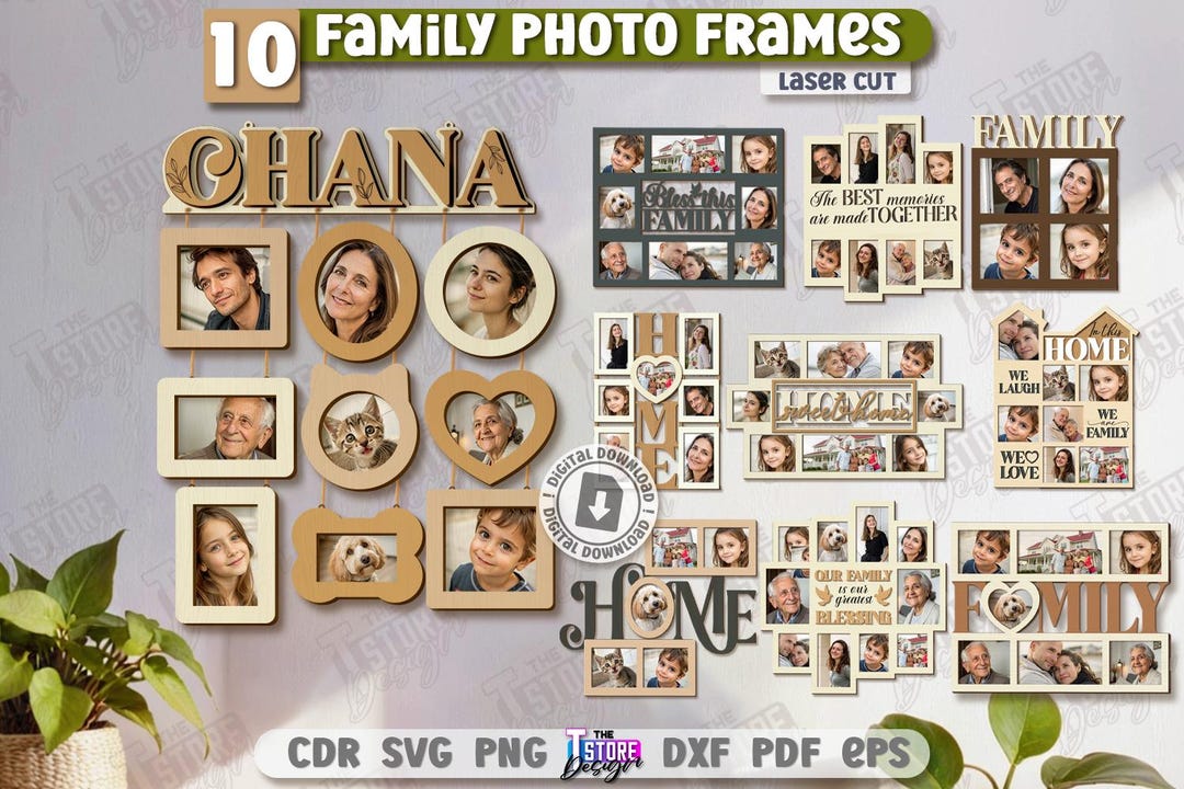 Family Photo Frames Laser Cut Bundle, Picture Frames for Wall Laser Cut ...