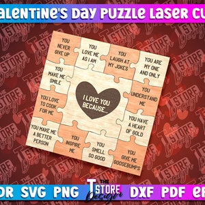 Valentine's Day Puzzle Laser Cut SVG | Wooden Love SVG Puzzle | Couple ...
