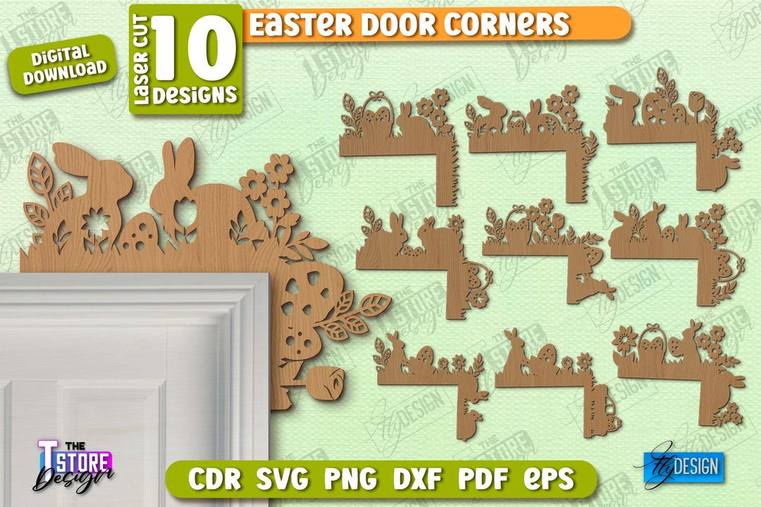 Easter Door Corners Laser Cut Bundle, Happy Easter Door Trim Corner Svg ...