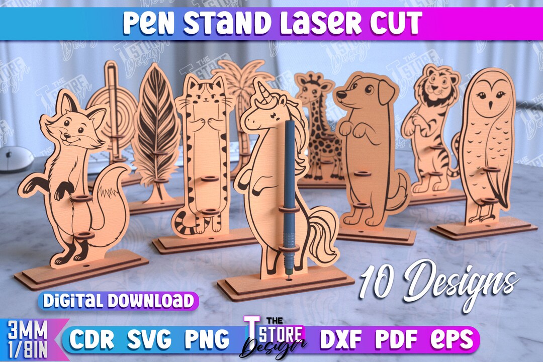 Animals Pencil Holder Desk Organizer, Pencil Holder Laser Cut File ...