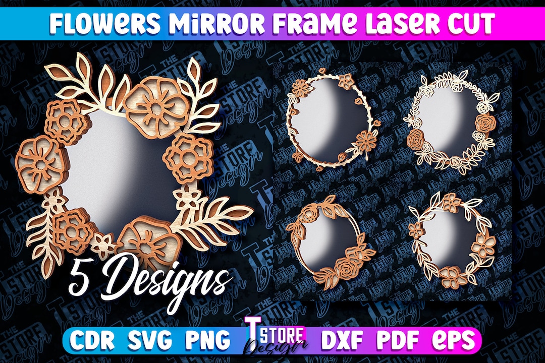 Flower Mirror Frame Laser Cut SVG Design | Mirror Frame Design | Floral ...
