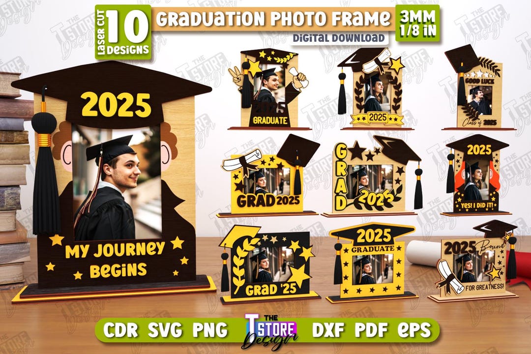 Graduation Photo Frames Lasercut Bundle, Class of 2025 Photo Frame Svg, Graduate Picture Frame ...
