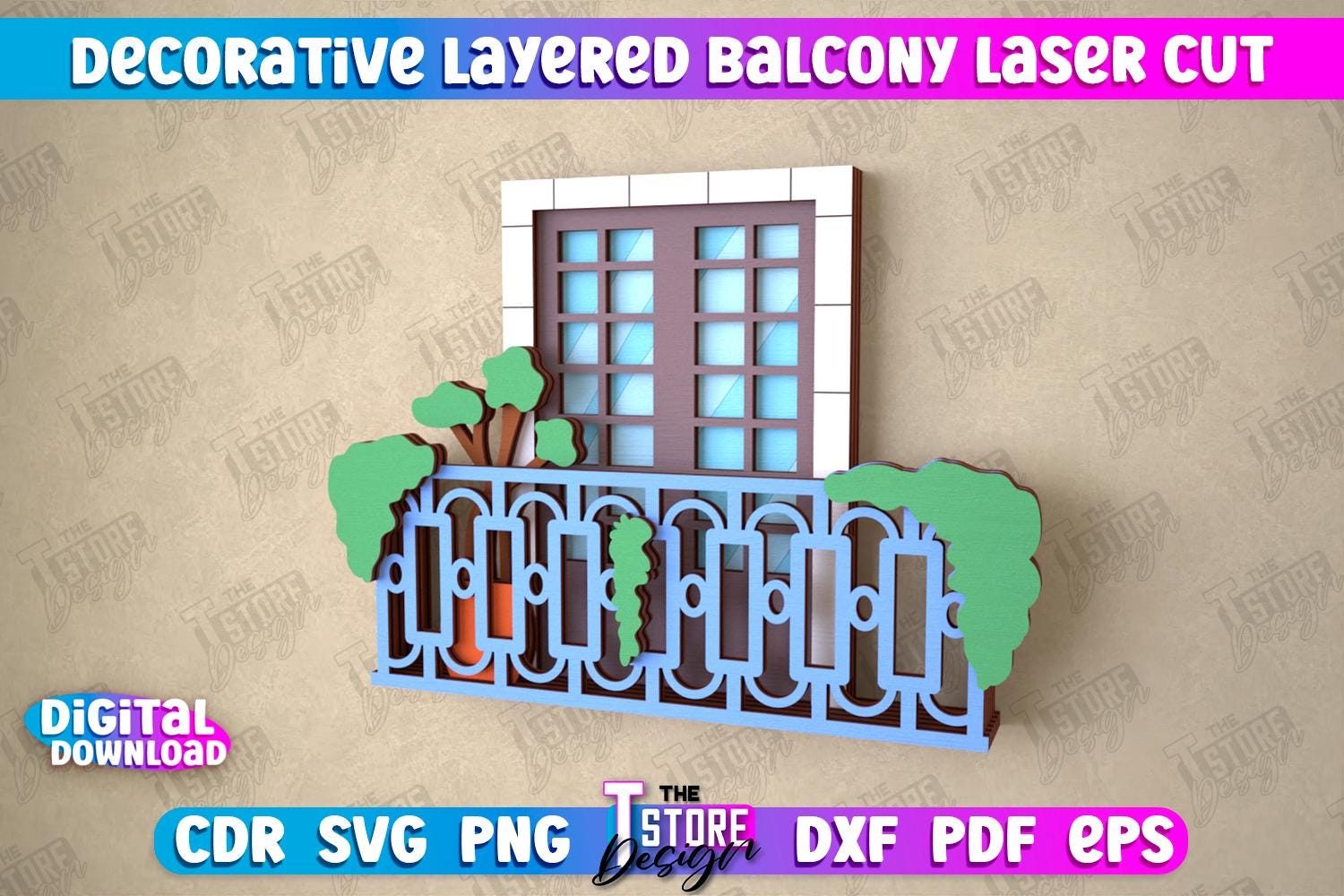 3D Decorative Balconies Laser Cut Bundle, Layered Svg Balcony With ...