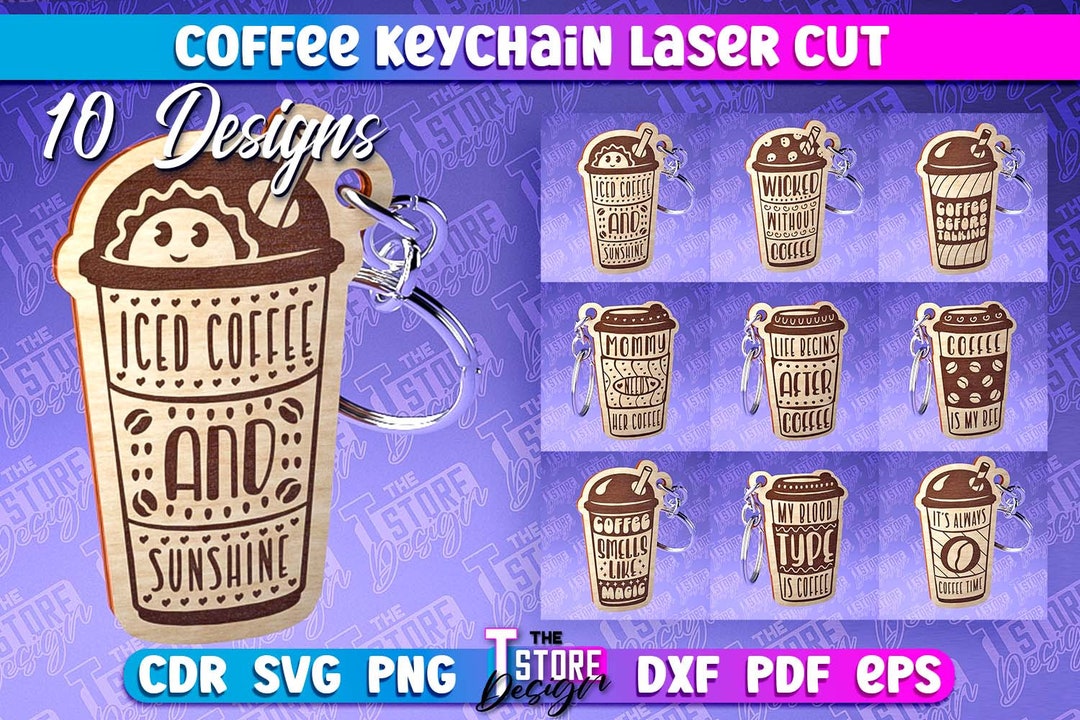 Coffee Keychain Laser Cut Bundle | Coffee Cup Keychain Laser Cut SVG ...