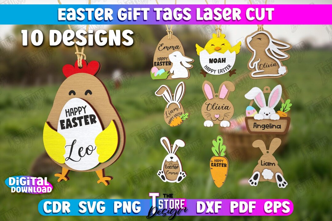 Easter Gift Tags Lasercut Bundle, Easter Tags Svg, 3D Present Labels Laser Cut, Wooden Gift Tag ...