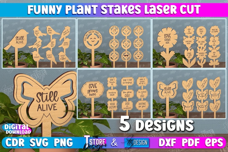 Funny Plant Stakes Laser Cut Bundle, Plant Trellis Svg, Funny Quotes ...