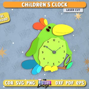 Children's Clock Laser Cut Bundle, Kids Wall Clock SVG, Kids Room Wall ...