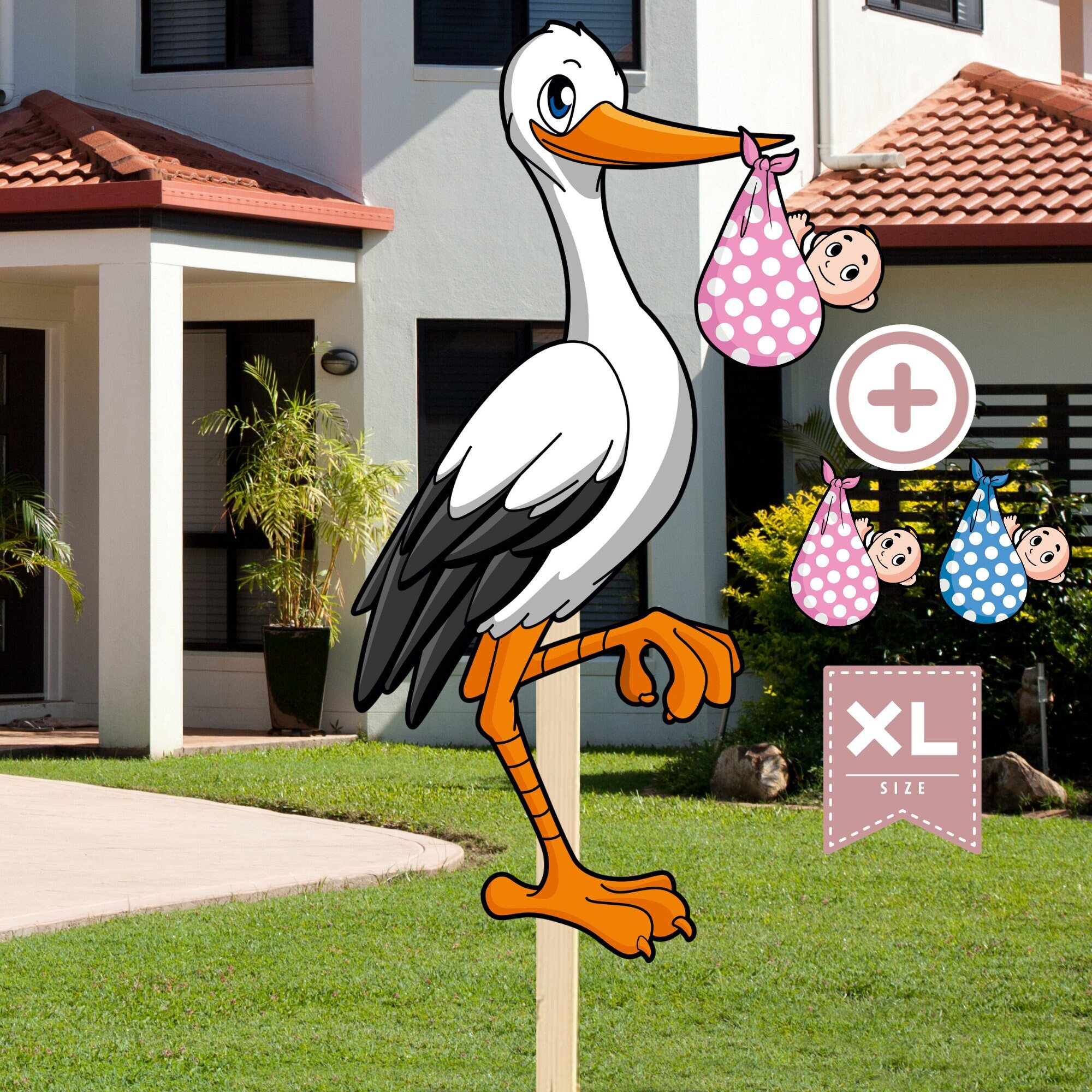 Storch zur Geburt, Klapperstorch XL inkl. Strampelsack rosa oder blau ...