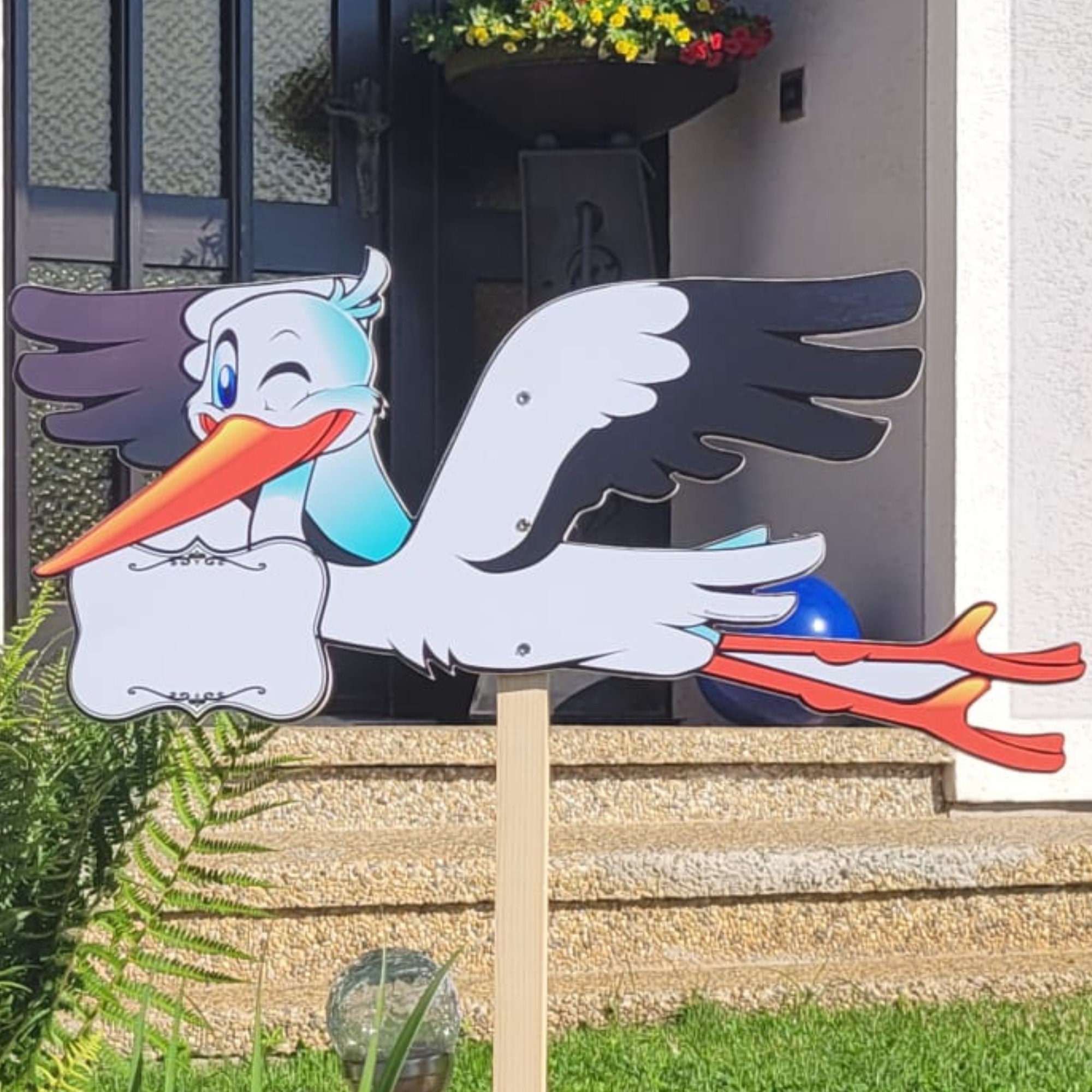Storch zur Geburt, Klapperstorch aus Holz einseitig bedruckt, inkl ...