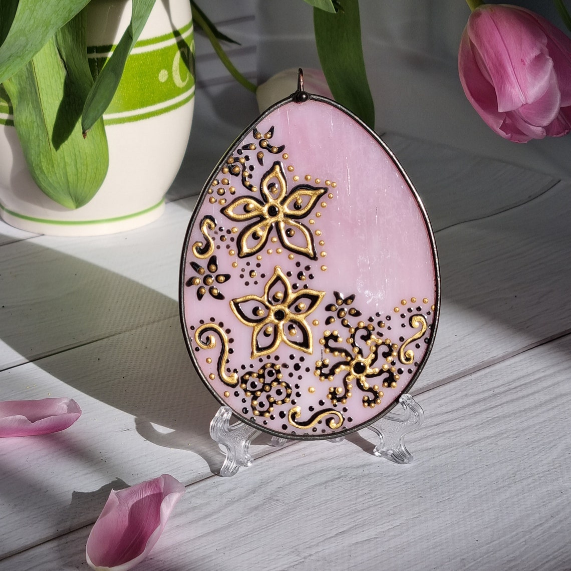 Large Easter Egg Stained Glass Decoration, Easter Art, Painted Egg ...