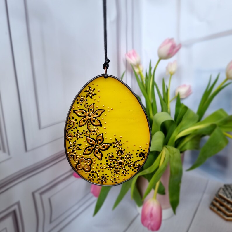 Large Easter Egg Stained Glass Decoration, Easter Art, Painted Egg ...