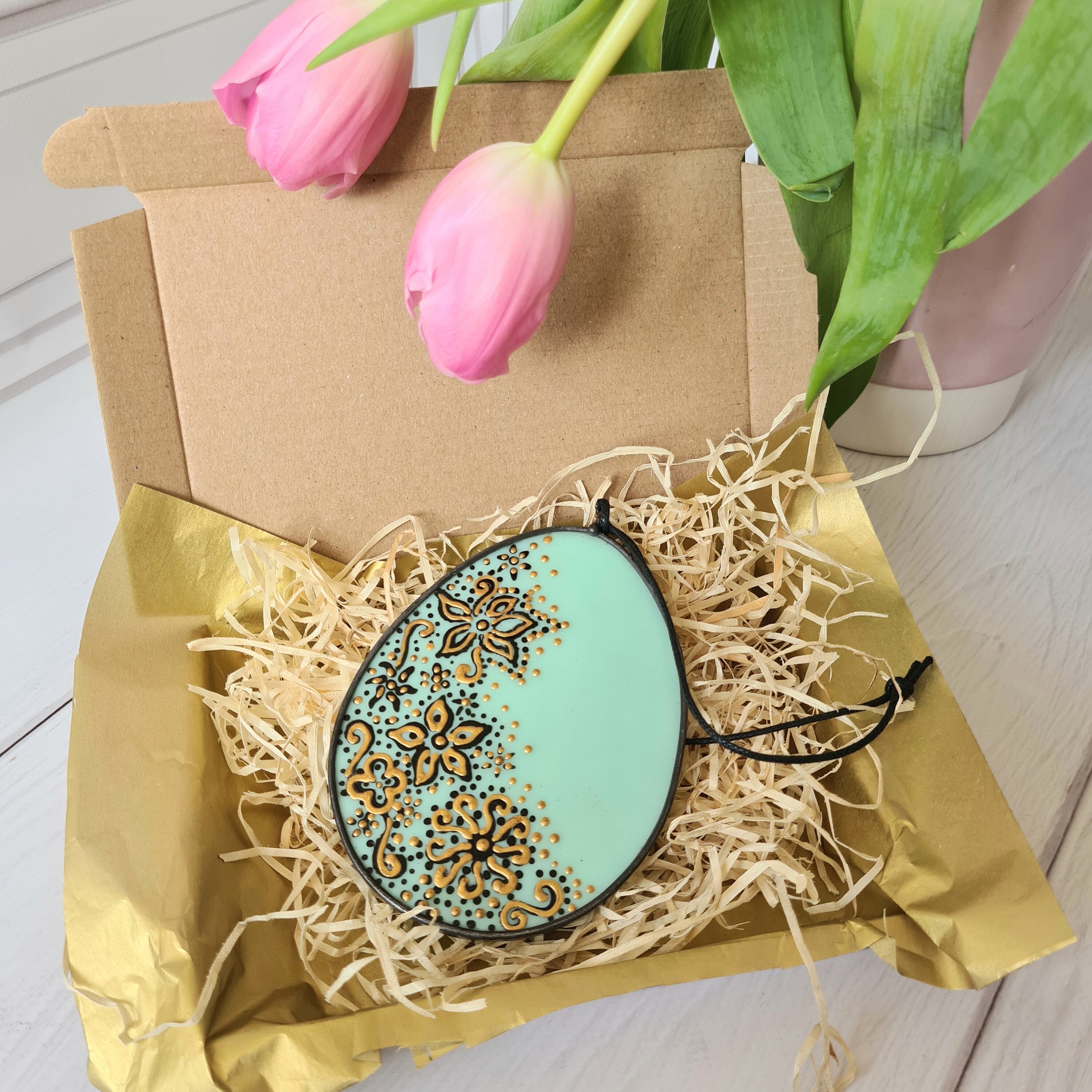 Large Easter Egg Stained Glass Decoration, Easter Art, Painted Egg ...