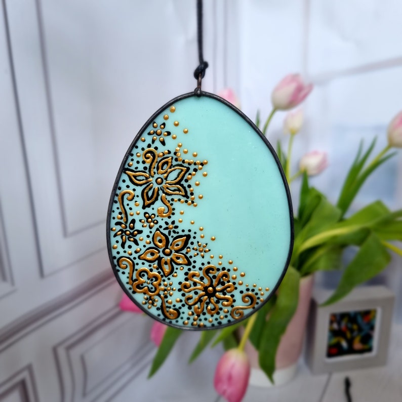 Large Easter Egg Stained Glass Decoration, Easter Art, Painted Egg ...