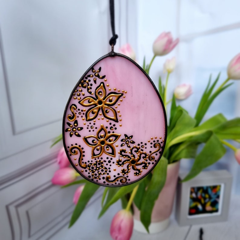 Large Easter Egg Stained Glass Decoration, Easter Art, Painted Egg ...