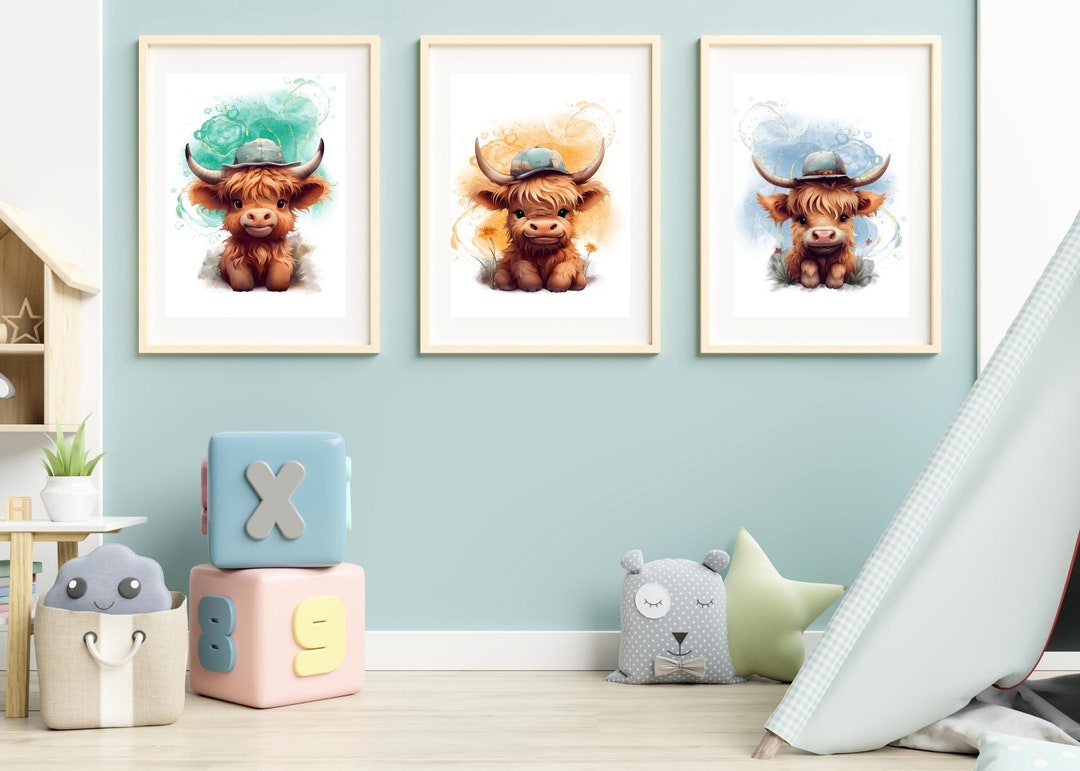 Highland Cow Nursery Art | Digital Download | Nursery Art Set | Farm ...