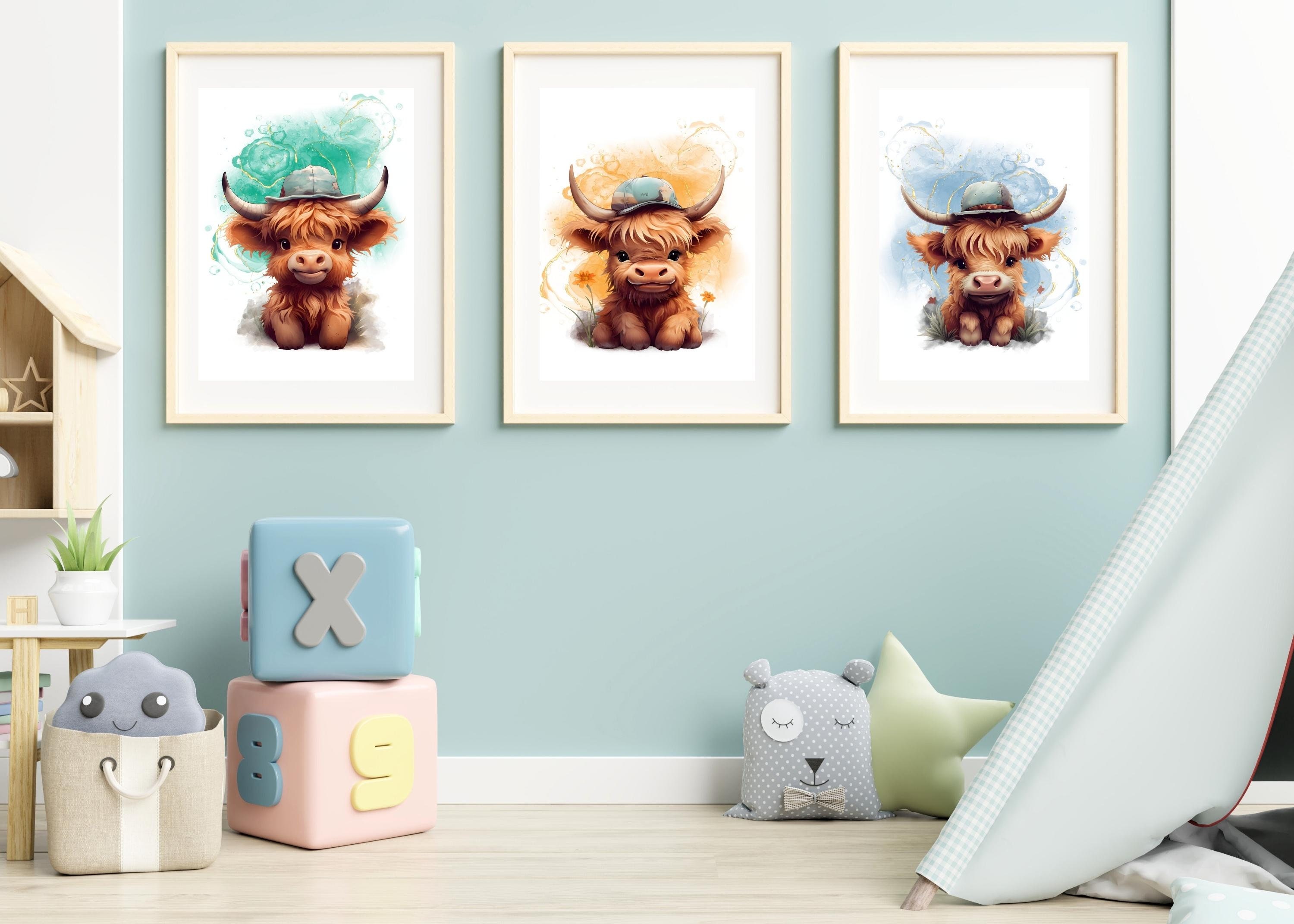 Highland Cow Nursery Art | Digital Download | Nursery Art Set | Farm ...