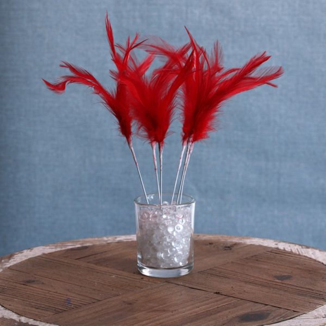 Red Narrow Fluff Feathers 6 Pack Craft Feathers Picks Hat Making ...