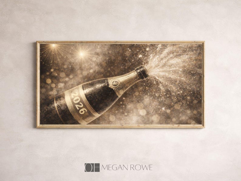 New Year Frame TV Art 2026 | Champagne Pop Wall Art | Elegant Neutral ...