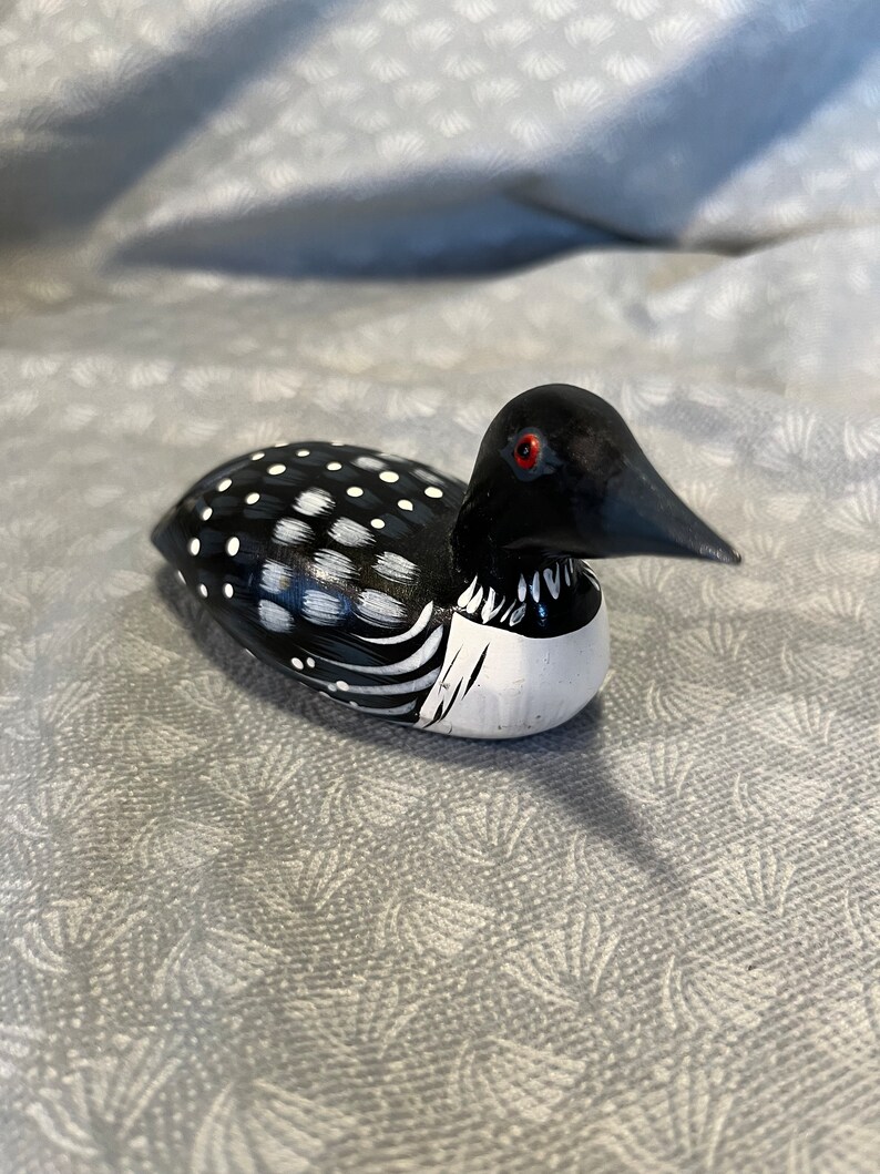 Figurine Trinkets Loon Statuette Vintage Painted Wood - Etsy