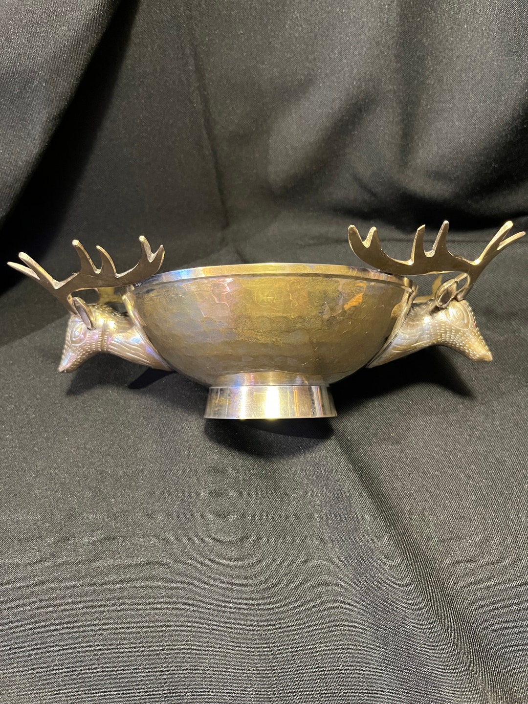 Antique Vintage Brass Bowl With Deer Head and Plumes - Etsy