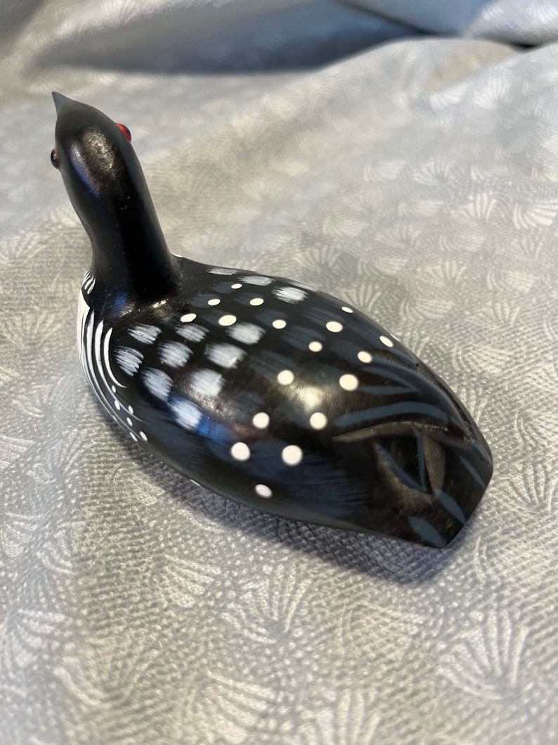Figurine Trinkets Loon Statuette Vintage Painted Wood - Etsy