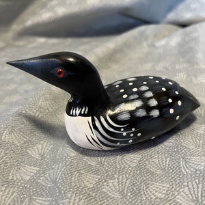 Figurine Trinkets Loon Statuette Vintage Painted Wood - Etsy