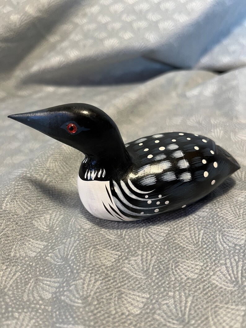 Figurine Trinkets Loon Statuette Vintage Painted Wood - Etsy