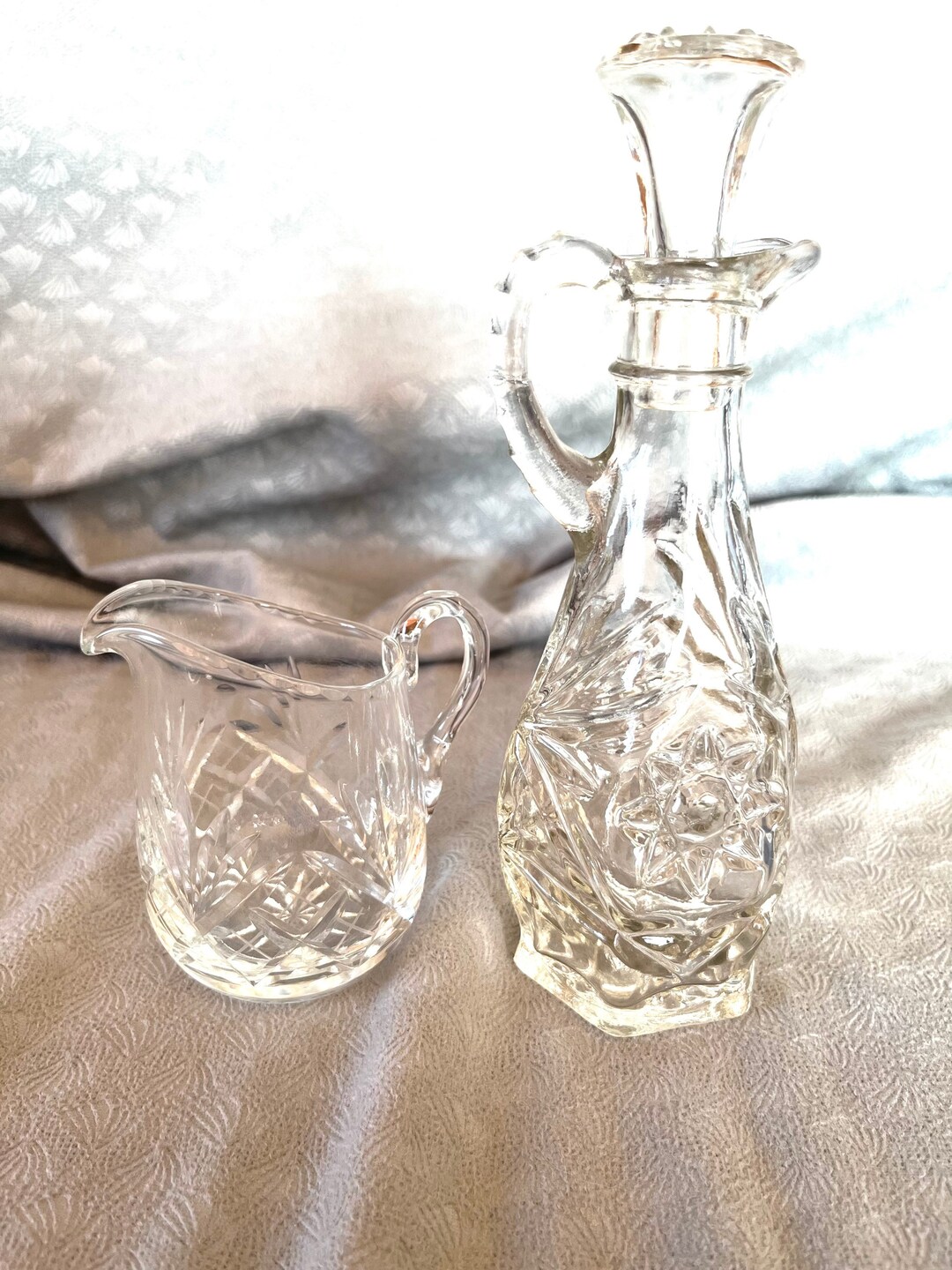 Vintage Cut Crystal Glass Carafe and Creamer - Etsy