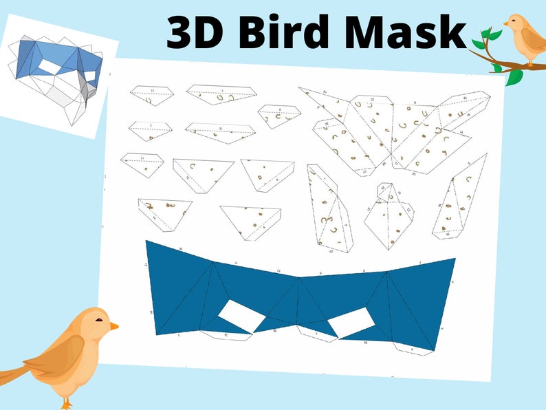 3D Bird Animal Paper Craft Face Mask Halloween Costume for - Etsy