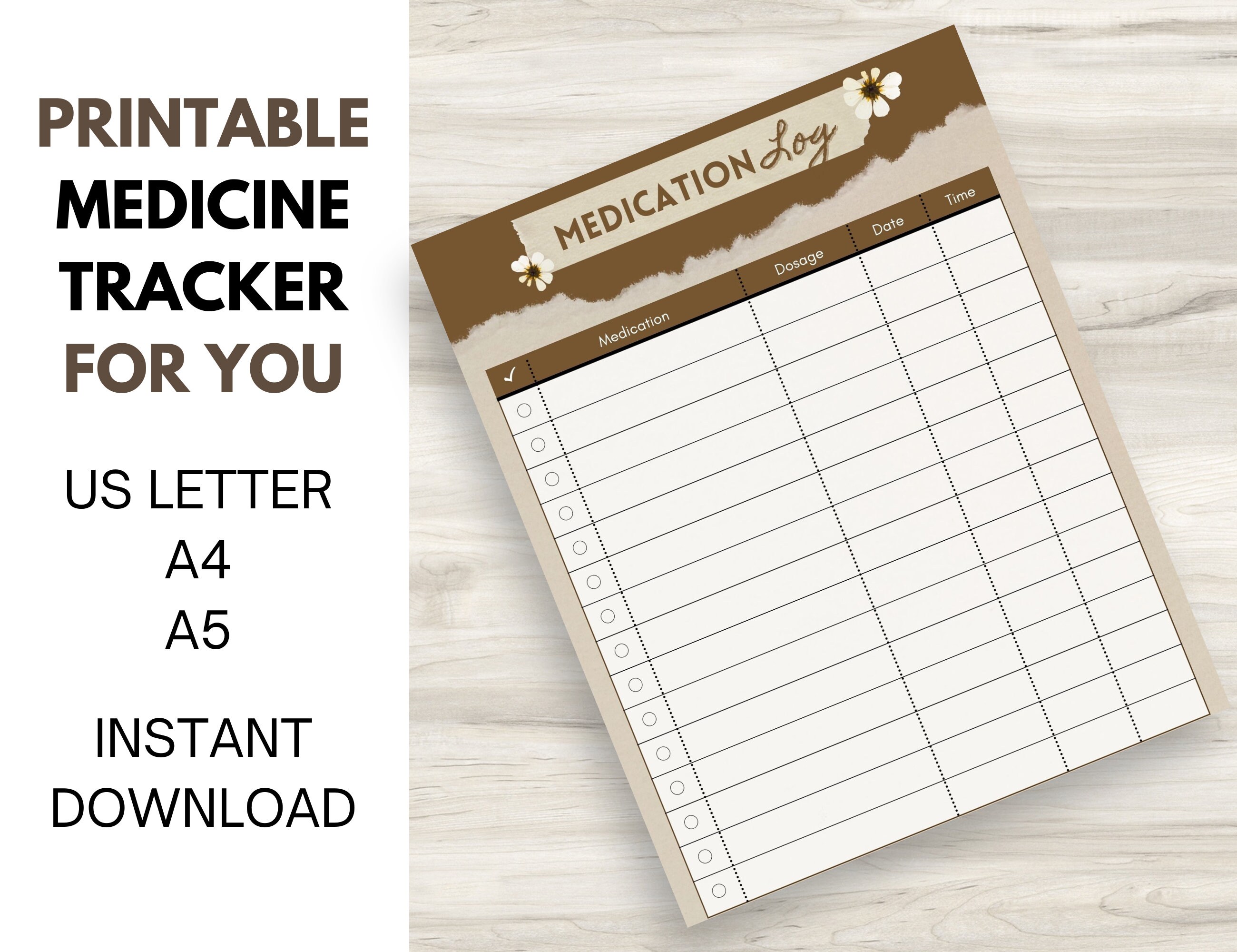 Medication Log Tracker - Instant Download Medication and Supplement ...