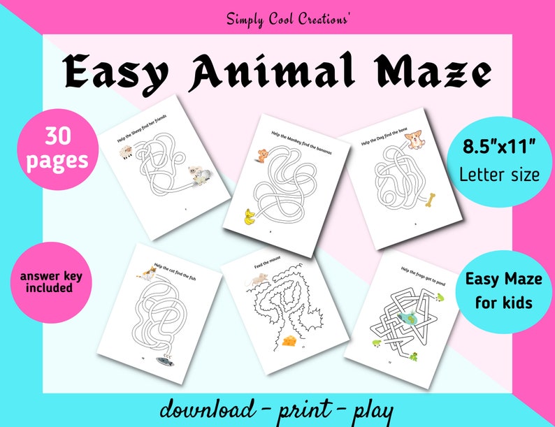 30 Printable Fun Animal Maze Educational Game for Kids - Pre-school ...