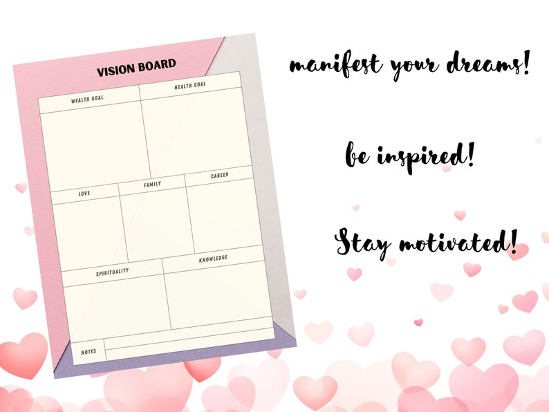 Printable Vision Board - Health, Wellness, Wealth, Career Goals Instant ...