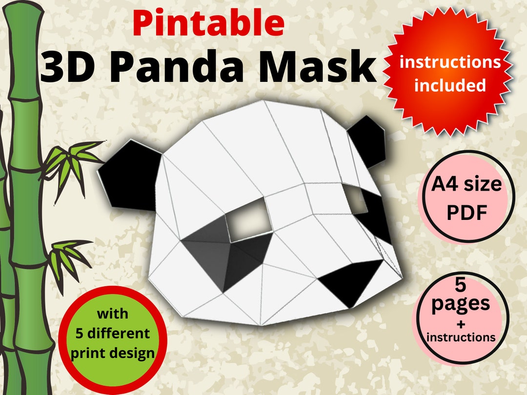 3D Panda Animal Paper Craft Mask PDF Template Instant Download ...