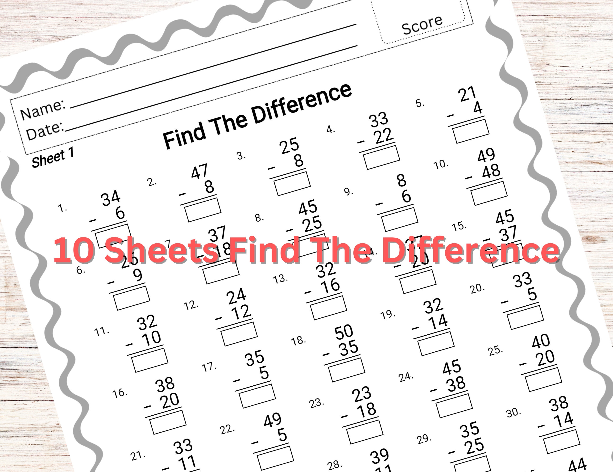 Numbers 1-50 Subtraction Worksheet for Grade School | 30 Sheets ...
