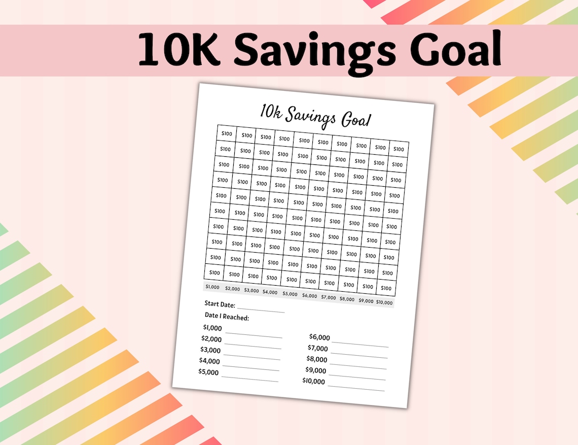 Printable Savings Goal Tracker Savings Checklist 10K 5K Saving Goal ...