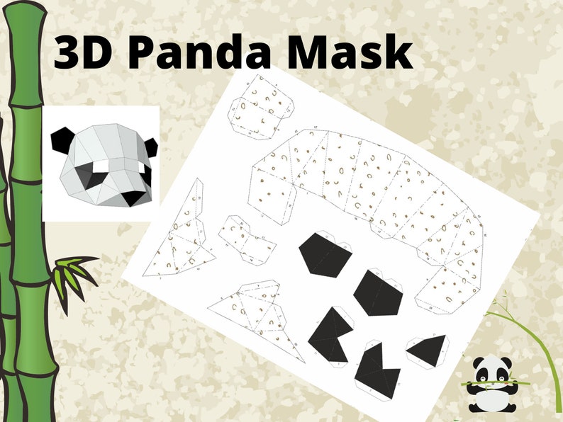 3D Panda Animal Paper Craft Mask PDF Template Instant Download - Etsy