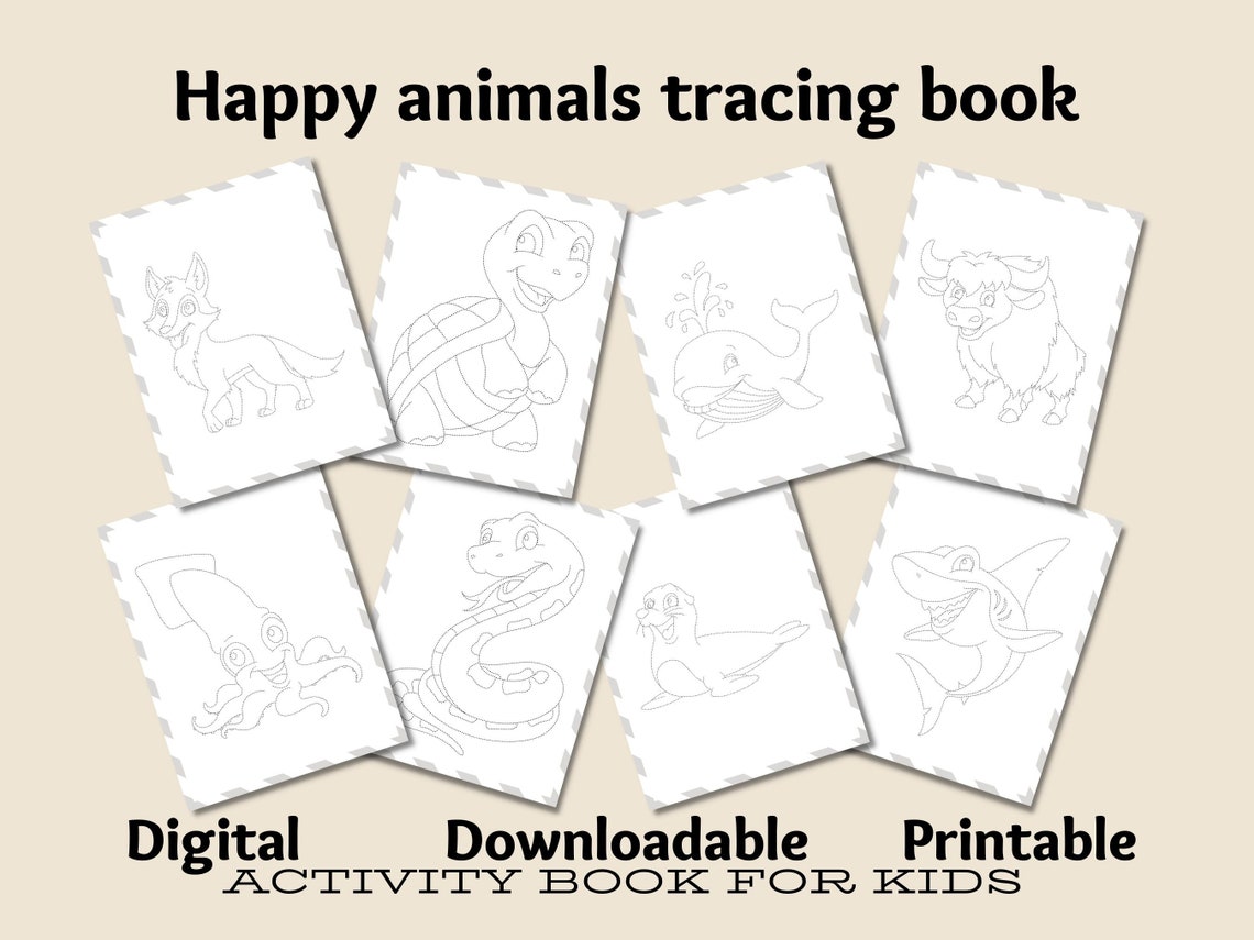 Trace the Animals Worksheet for Kids, Toddlers, and Pre-schoolers Fun ...