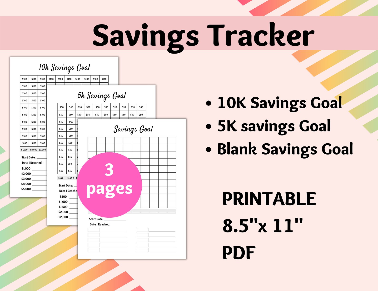 Printable Savings Goal Tracker Savings Checklist 10K 5K Saving Goal ...