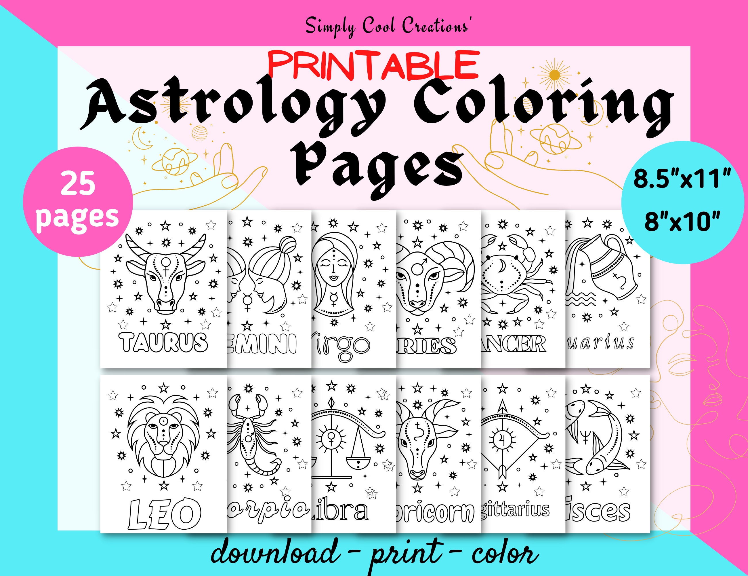 25 Astrology Zodiac Celestial Coloring Pages for Adult - Relaxing ...