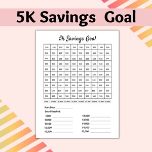 Printable Savings Goal Tracker Savings Checklist | 10K 5K Saving Goal ...