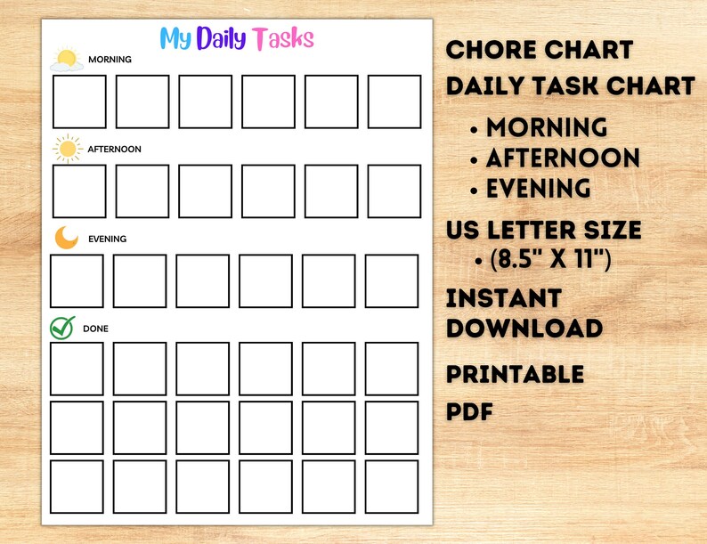 Daily Activities Daily Task Chore Chart Daily Responsibilities - Etsy