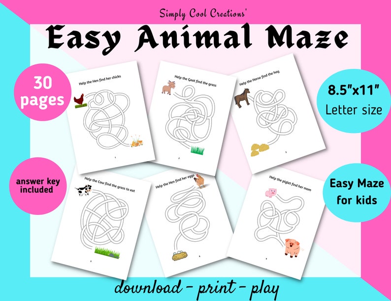 30 Printable Fun Animal Maze Educational Game for Kids - Pre-school ...