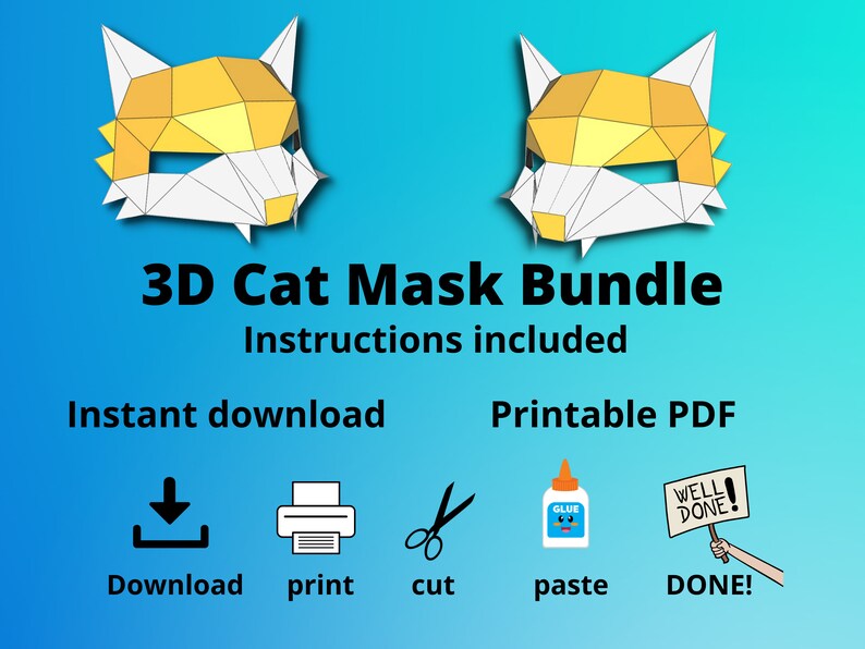 3D Cat Animal DIY Paper Craft Mask Halloween Party Costume for Kids ...
