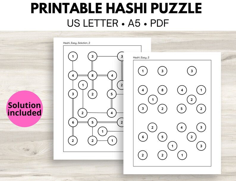 10 Sheets of Printable Hashi Hashiwokakero Japanese Mind Brain Puzzle ...