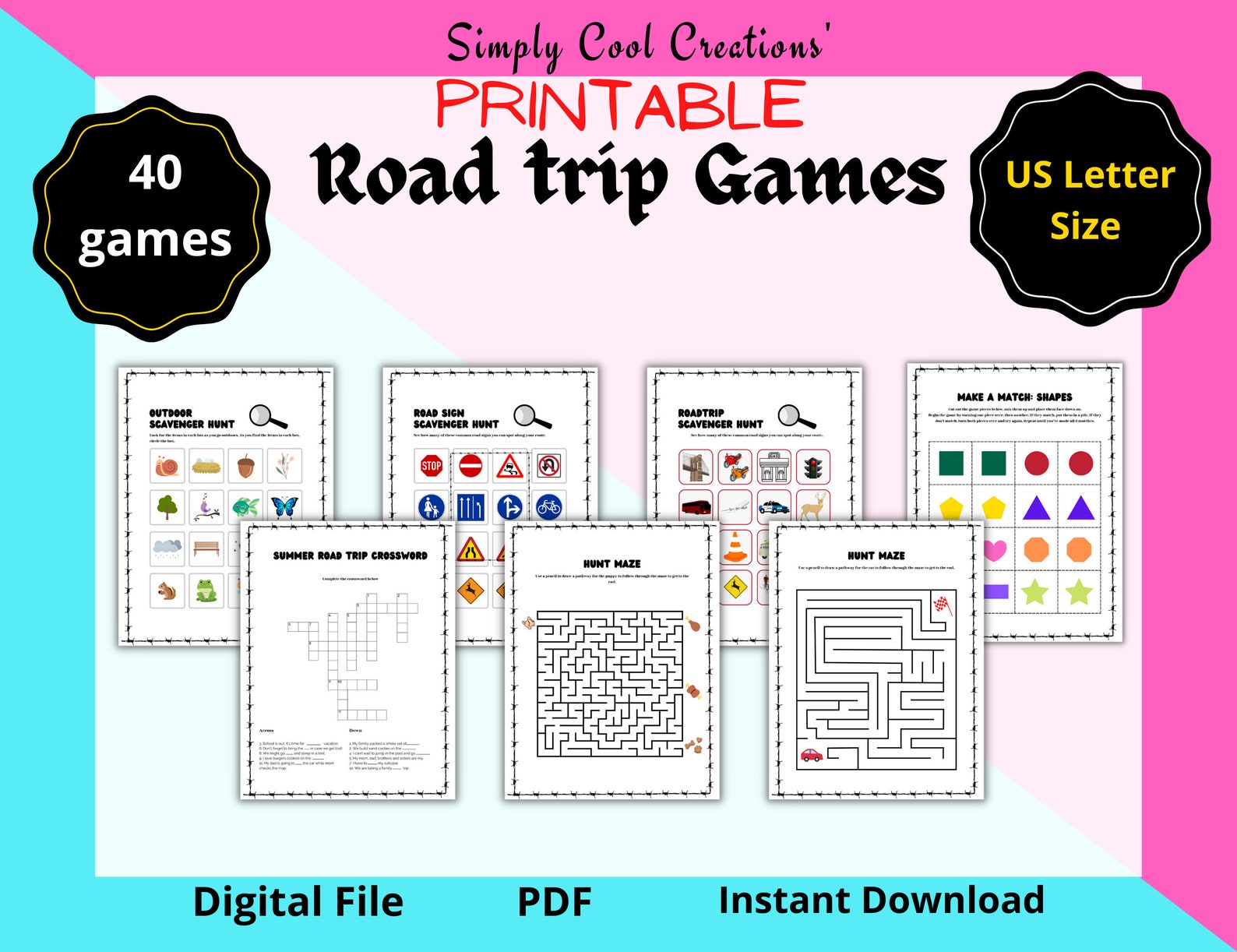 Printable Road Trip Games Bundle | 40 Road Trip Games US Letter Size - Etsy